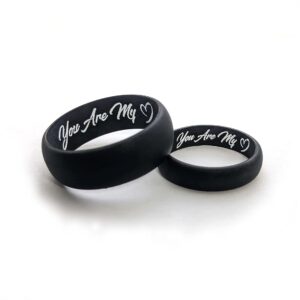 AERA CUSTOMIZED His & Hers Silicone Wedding Band Set - Engrave Any Text, Symbol, Image - Ships Next Day