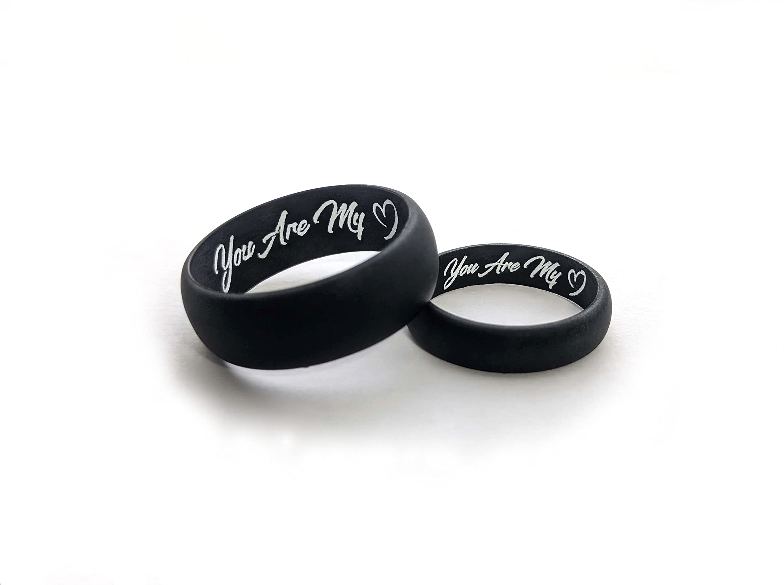 AERA CUSTOMIZED His & Hers Silicone Wedding Band Set - Engrave Any Text, Symbol, Image - Ships Next Day