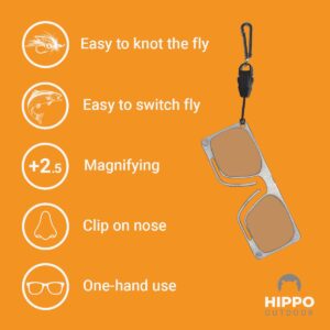 Fly Fishing Magnifying Glasses - Easy to tie/Change The Fly, Standing in The River, with Magnifier Reading Glasses. Featuring Clip-on Nose, Clips Release and One-Handed Use. Hippo Outdoor 8290