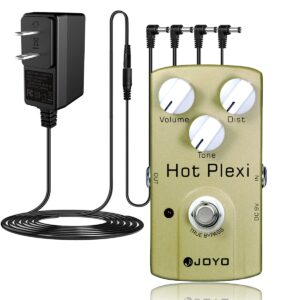 joyo jf-32 hot plexi distortion amp simulation pedal bundle with dc 9v pedal power supply (800ma -1a) ac adapter