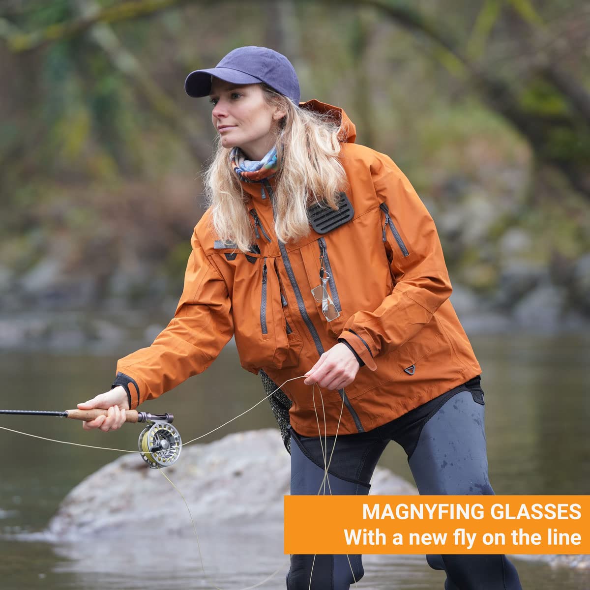 Fly Fishing Magnifying Glasses - Easy to tie/Change The Fly, Standing in The River, with Magnifier Reading Glasses. Featuring Clip-on Nose, Clips Release and One-Handed Use. Hippo Outdoor 8290