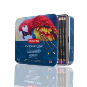 derwent chromaflow colored pencils tin, set of 72, great for holiday gifts, 4mm wide core, multicolor, smooth texture, art supplies for drawing, blending, sketching, professional quality (2306014)