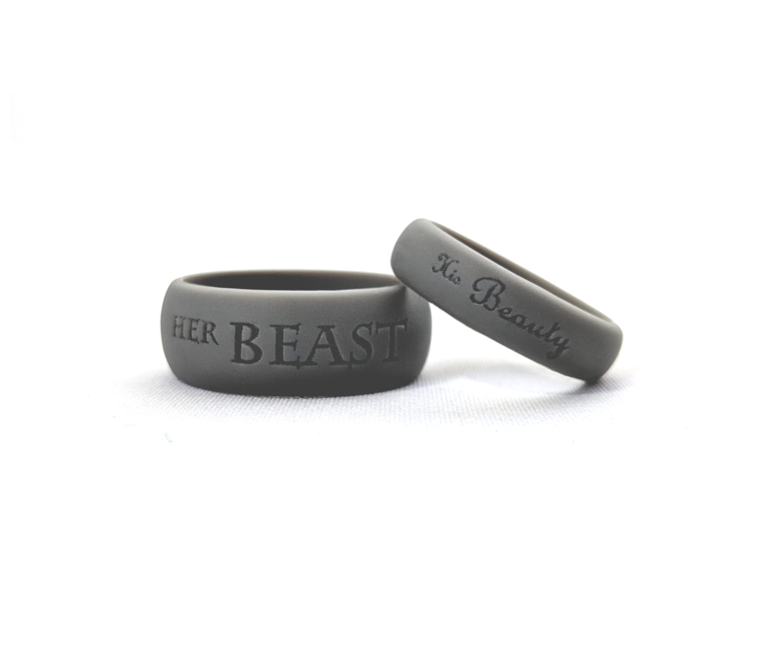 AERA CUSTOMIZED His & Hers Silicone Wedding Band Set - Engrave Any Text, Symbol, Image - Ships Next Day