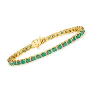 ross-simons 6.00 ct. t.w. emerald and .50 ct. t.w. diamond tennis bracelet in 18kt gold over sterling. 7 inches