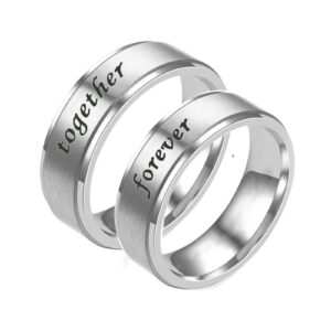 his and hers rings sets for couples, brushed ring engraved "together and forever" size 5 and size 7 wedding rings for couples set stainless steel