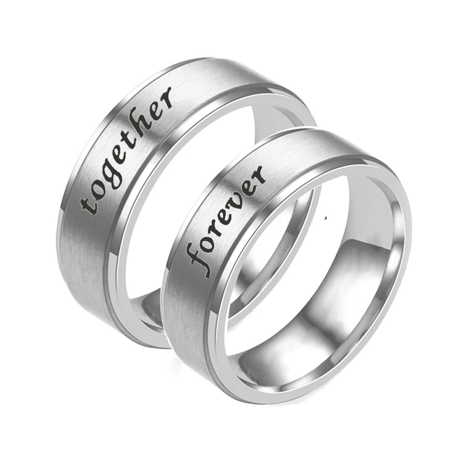 His and Hers Rings Sets for Couples, Brushed Ring Engraved "together and forever" Size 5 and Size 7 Wedding Rings for Couples Set Stainless Steel