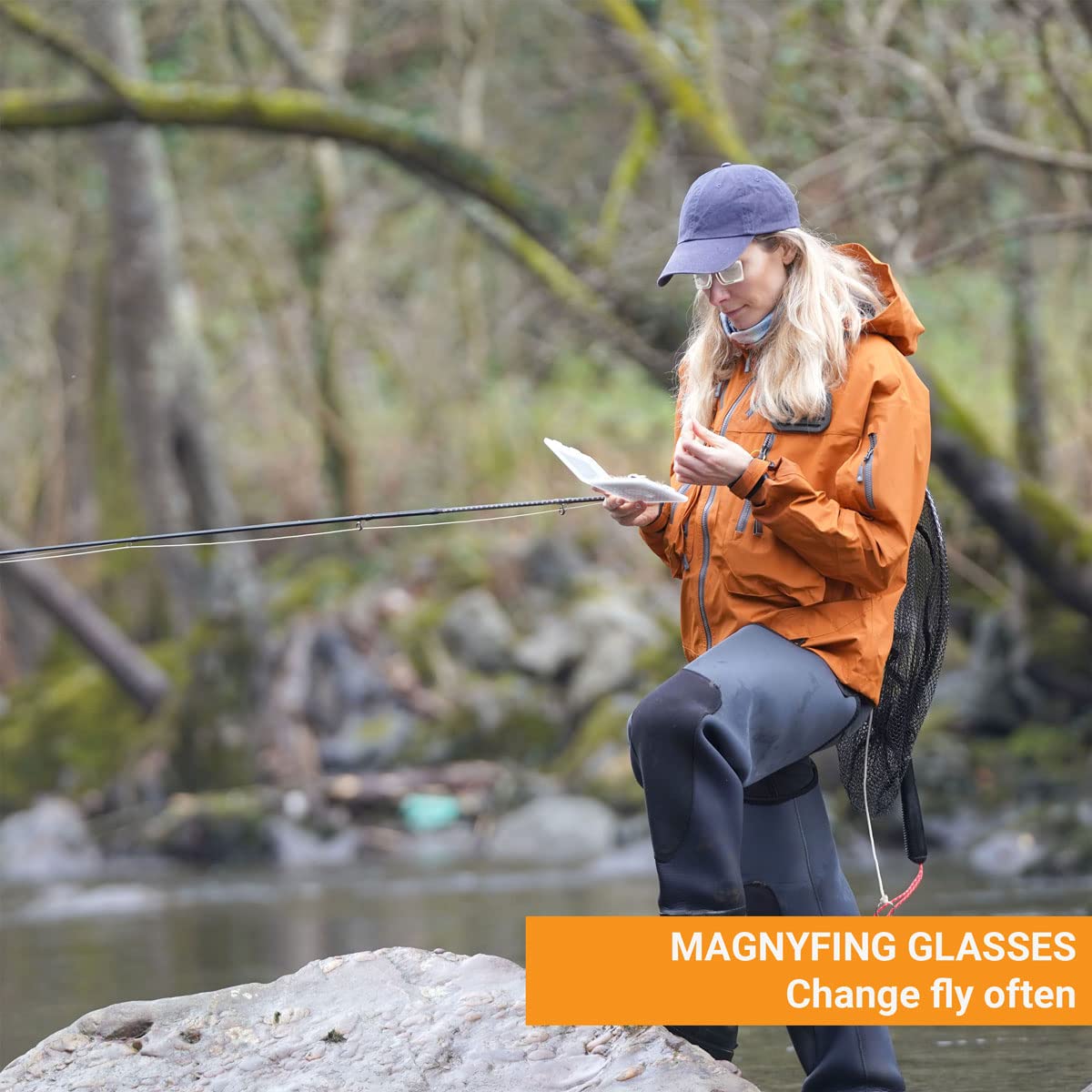 Fly Fishing Magnifying Glasses - Easy to tie/Change The Fly, Standing in The River, with Magnifier Reading Glasses. Featuring Clip-on Nose, Clips Release and One-Handed Use. Hippo Outdoor 8290