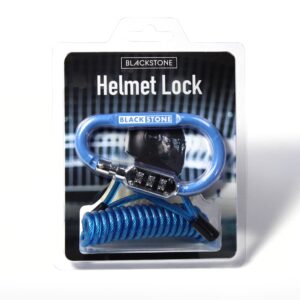 blackstone helmet lock with reminder cable - uninversal anti-theft safety combination carabiner style lock for e-bike helmet (blue)