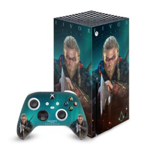 head case designs officially licensed assassin's creed male eivor valhalla key art matte vinyl sticker gaming skin decal cover compatible with xbox series x console and controller bundle