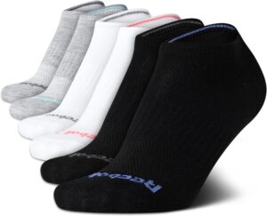 reebok women's athletic socks - performance low cut socks (6 pack), size 4-10, white/black/grey