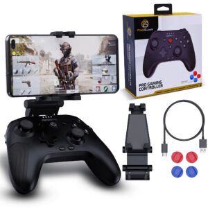 progamr bluetooth controller for gaming - rechargeable with detachable phone clip, compatible with windows, android, pc