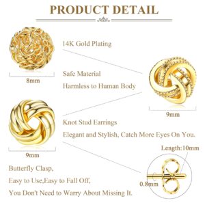 HAIAISO 3 Pairs Gold Love Knot Earrings For Women 14K Gold Plated Woven Ball Stud Earrings Love Knot Post Earrings for Sensitive Ears(Gold)