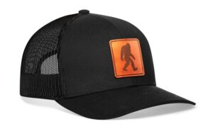 haka bigfoot hat camping hat – mesh outdoors trucker hat for men & women, adjustable snapback baseball cap, golf hat - leather black