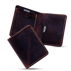 skide hunter slim wallet | minimalist wallet & small wallet for men | card holder for men & women | card holder wallet | (brandy)