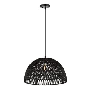 jonathan y jyl6504c campana 20" 1-light bohemian modern woven rattan/iron led pendant farmhouse coastal adjustable dining room living room kitchen island foyer bedroom hallway, black