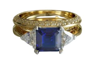 bebold 3ct asscher cut created blue sapphire engagement ring for women bridal set yellow gold plated