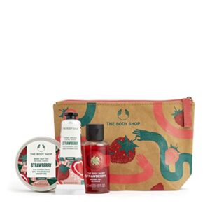 the body shop lather & slather juicy strawberry gift bag gift set, for normal skin