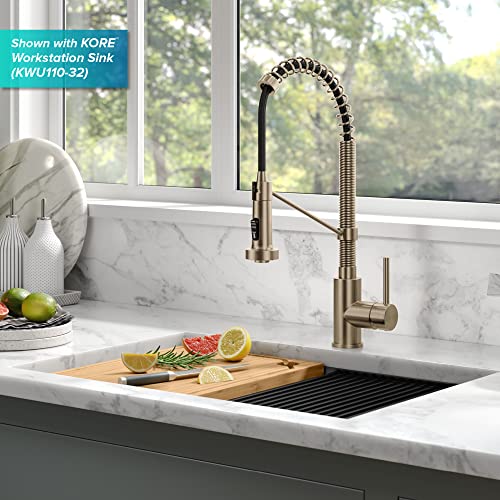 KRAUS Bolden Touchless Sensor Commercial Style 2-Function Single Handle Pull-Down Kitchen Faucet in Spot-Free Antique Champagne Bronze, KSF-1610SFACB