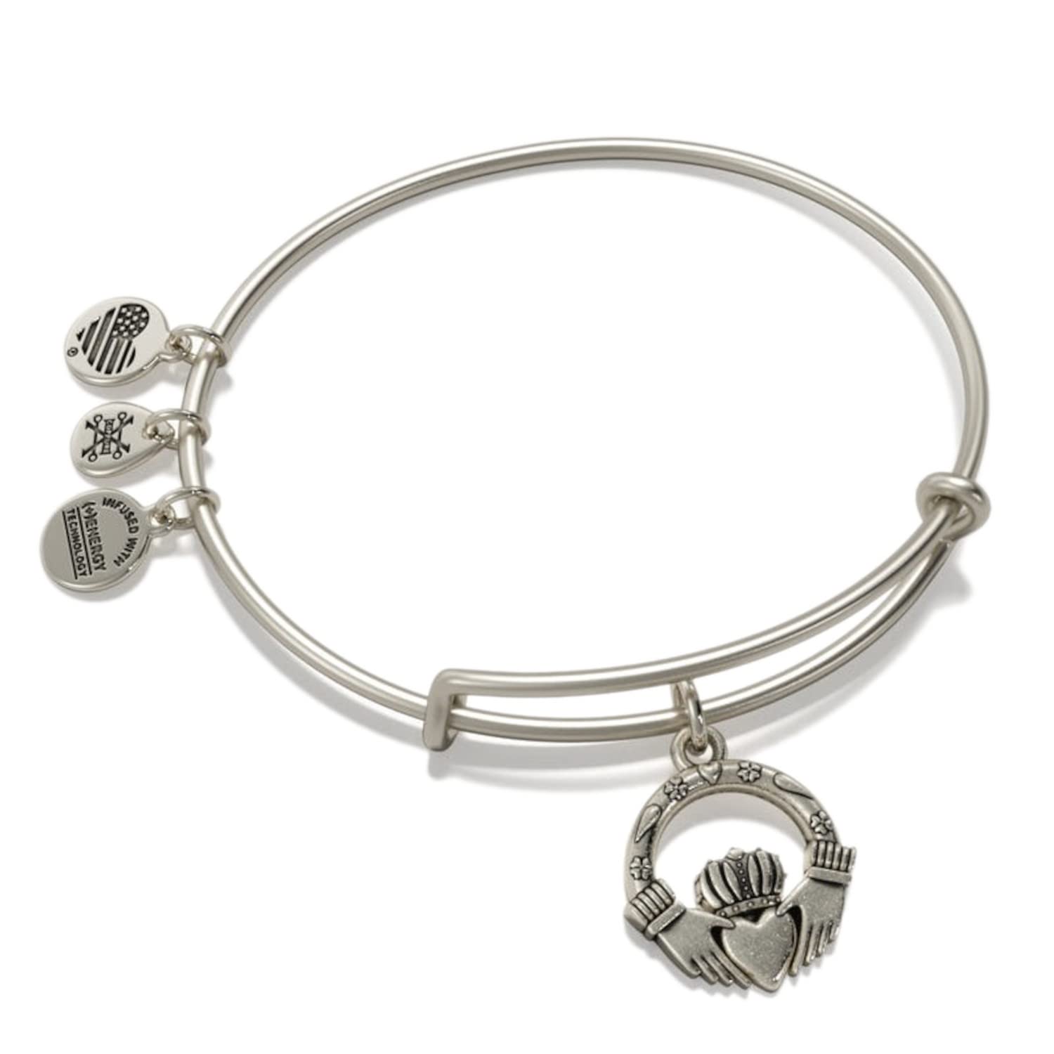 Alex and Ani Path of Symbols Expandable Bangle for Women, Claddagh Charm, Rafaelian Silver Finish, 2 to 3.5 in