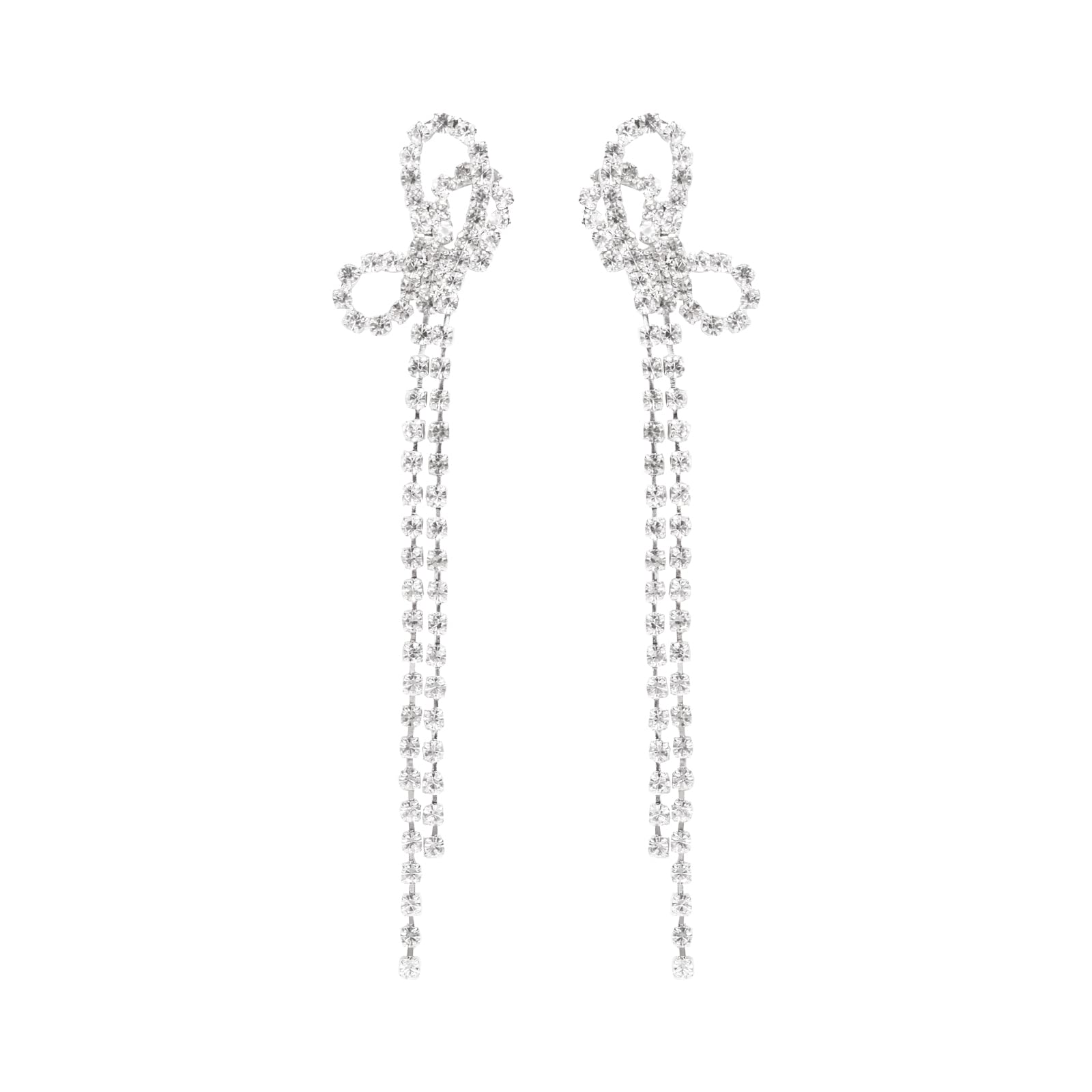 925 silver Crystal Bow Stud Earrings Fashion Ladies Tassel Rhinestone Earrings Hypoallergenic for Sensitive Ears (Silver Bow Earrings)