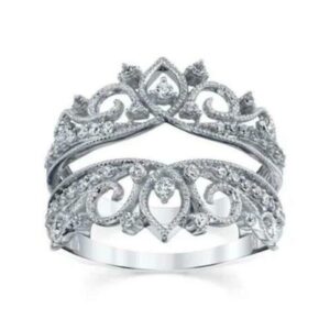 palaksh round cut white diamond 925 sterling silver 14k white gold fn diamond vintage enhancer guard wrap ring for women's