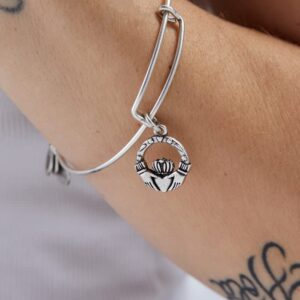 Alex and Ani Path of Symbols Expandable Bangle for Women, Claddagh Charm, Rafaelian Silver Finish, 2 to 3.5 in