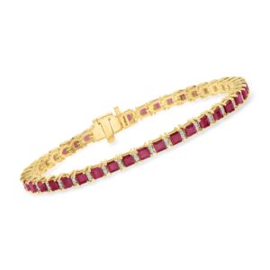 ross-simons 9.50 ct. t.w. ruby tennis bracelet with .50 ct. t.w. diamonds in 18kt gold over sterling. 7 inches