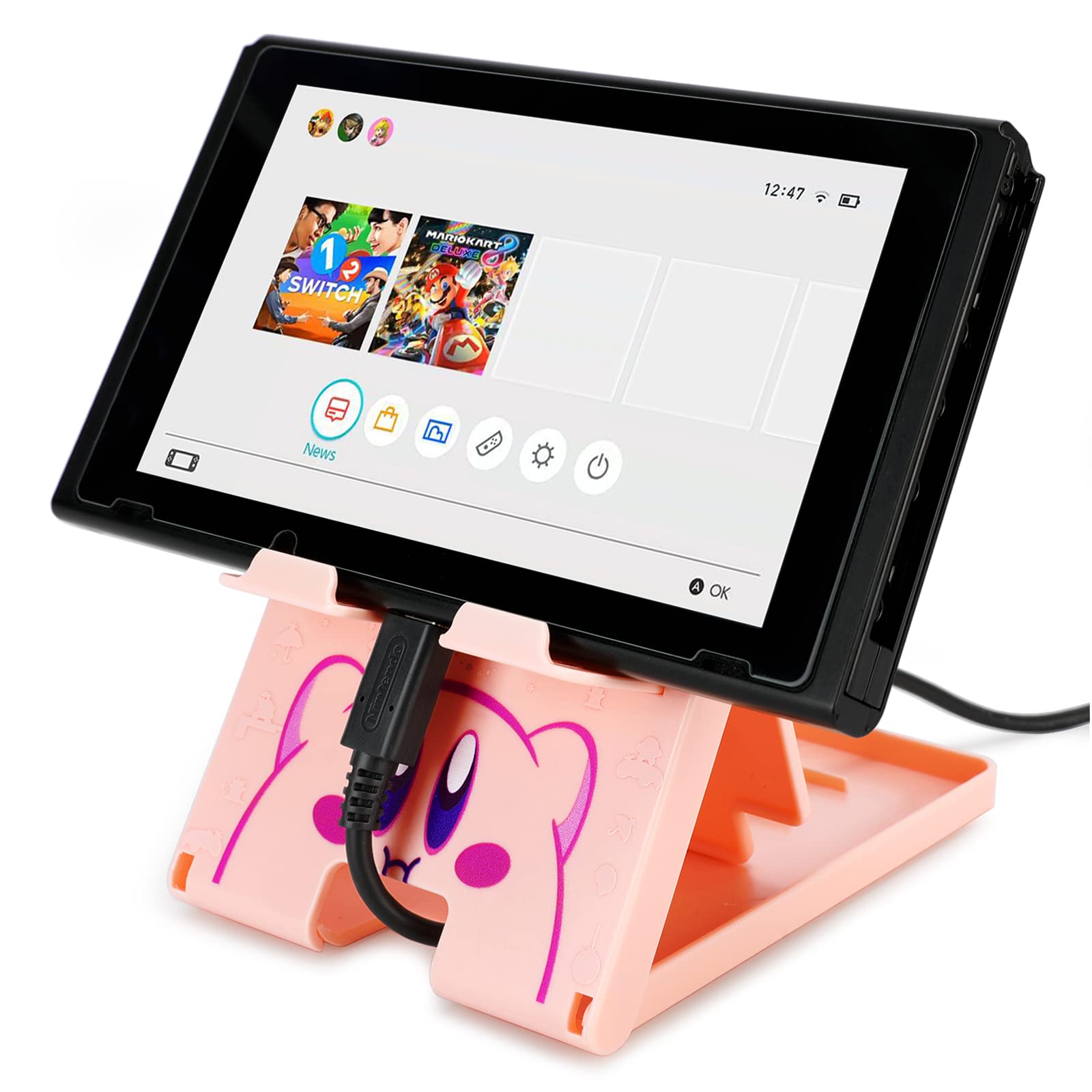 Tscope Cute Switch Stand for Nintendo, Pink Kawaii Anime Switch Lite Holder Bracket, Adjustable Foldable Portable Compact Play Stand for Switch OLED