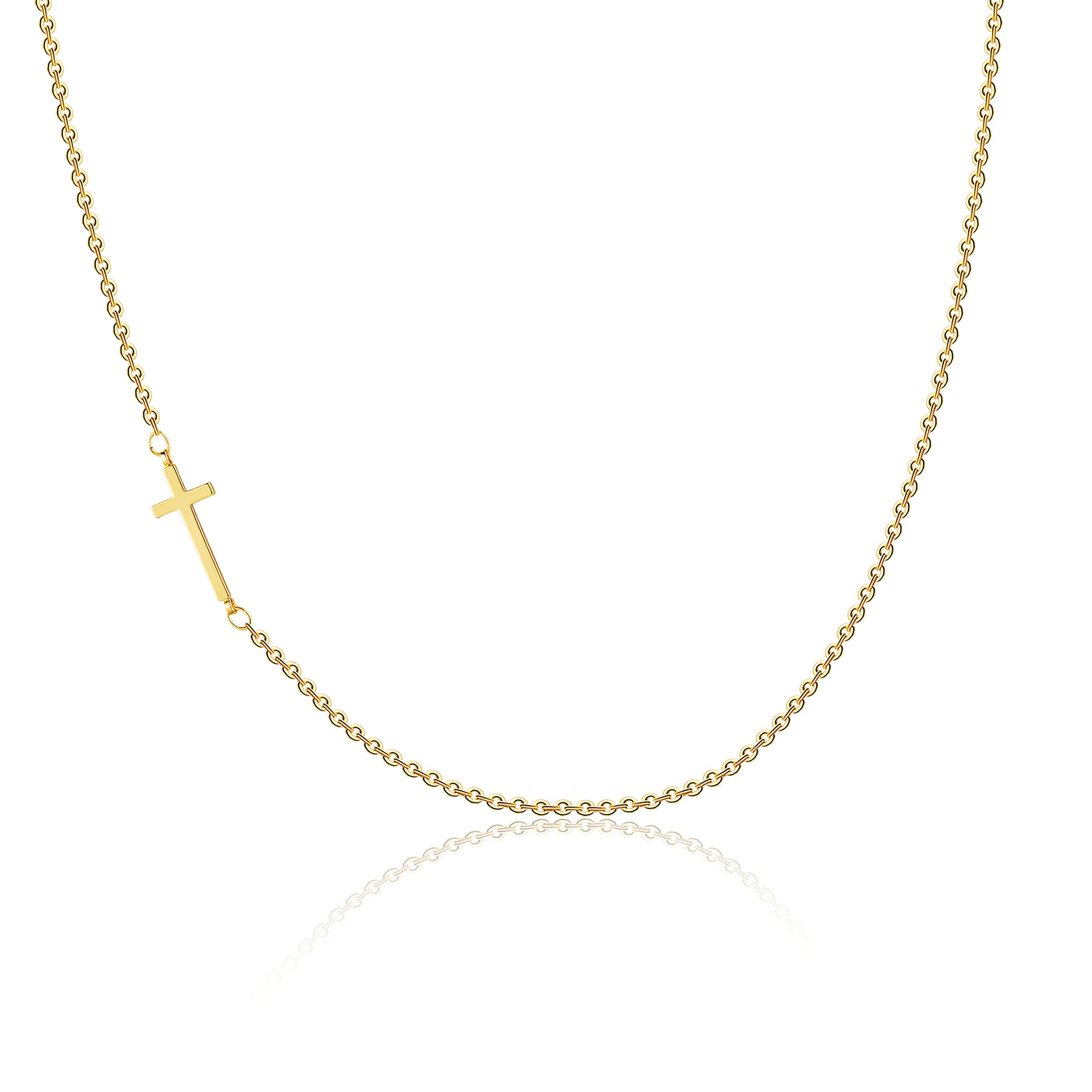 Tasiso Side Ways Cross Pendant Necklace for Women 14K Gold Plated Dainty Sideway Cross Necklace Horizontal Faith Necklace Minimal Everyday Jewelry Gift