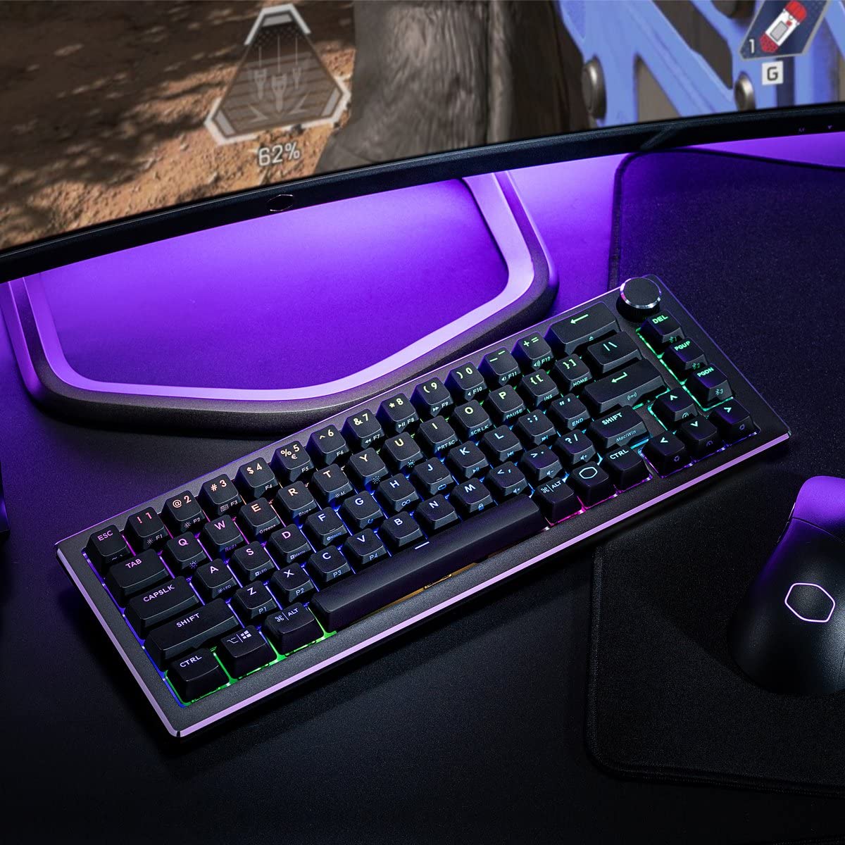 Cooler Master CK721 65% Hybrid Wireless 2.4GHz/Bluetooth Space Gray Mechanical Gaming Keyboard, Tactile Brown Switches, Customizable RGB, Ergonomic Design, 3-Way Dial, QWERTY (CK-721-GKTM1-US)