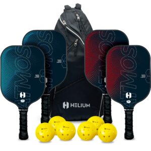 helium pro carbon fiber pickleball paddle set of 4 - usapa certified pickleball paddles, high-spin texture, lightweight honeycomb core (4 paddles, 6 balls, 1 sports bag)