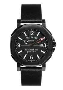 ted baker actonn black leather strap watch (model: bkpacs2019i)