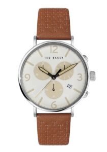 ted baker men's quartz leather strap, 20 casual watch (model: bkpbas2029i), silver/cream/brown