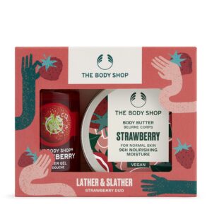 the body shop lather & slather strawberry duo body care gift set, for normal skin