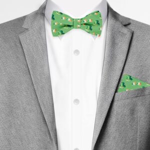 Jacob Alexander 2 Pc Set Men's St. Patrick's Day Leprechaun Hat Ireland Flag Diagonal Self-Tie Bow Tie Hanky Green