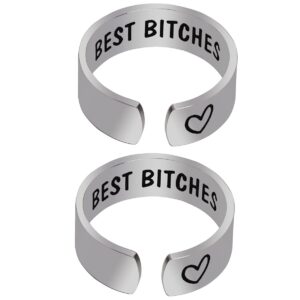 eilygen best bitches ring set stainless steel adjustable rings friendship jewelry gift for bff sisters bestie (best bitches ring set silver)