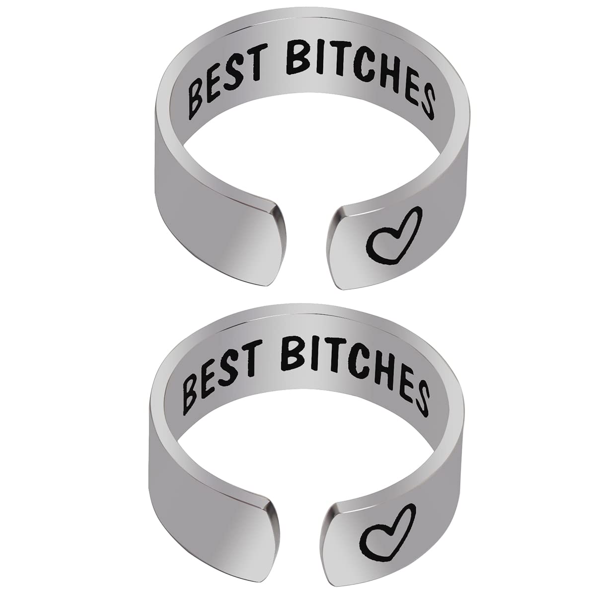 Eilygen Best Bitches Ring Set Stainless Steel Adjustable Rings Friendship Jewelry Gift for BFF Sisters Bestie (Best Bitches Ring Set silver)