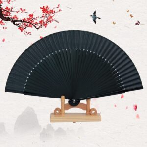 na chinese wind folding fan hanwear vintage fan antique women dance folding summer portable easy closure (all black)