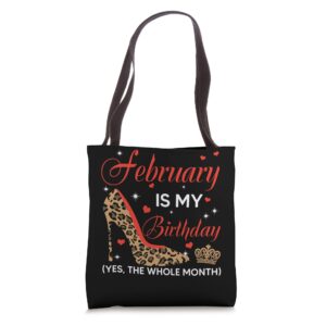 february is my birthday yes the whole month high heel tote bag