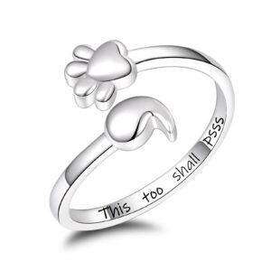 zgby semicolon ring s925 sterling silver pet lovers paw print adjustable ring sweet pet animal jewelry we are family love dog cat claw ring (style b)