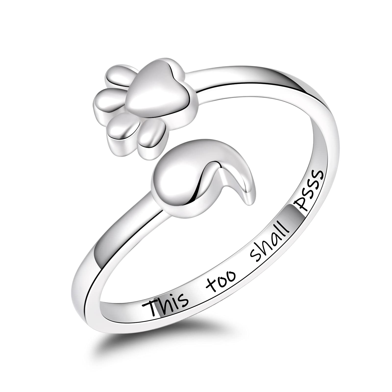 ZGBY Semicolon Ring S925 Sterling Silver Pet Lovers Paw Print Adjustable Ring Sweet Pet Animal Jewelry We are Family Love Dog Cat Claw Ring (Style B)