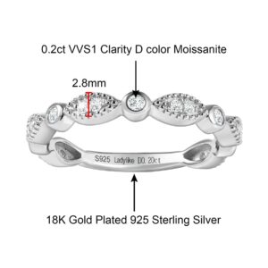 Moissanite Wedding Band Milgrain Marquise Half Eternity Ring 18K White Gold Plated 925 Sterling Silver Band D Color VVS1 Lab Created Diamond Rings for Women, Size 7