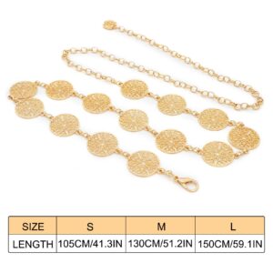 YeeHeen Chain Belts for Women Hollow Waist Chain Belt for Dresses Gold 150CM