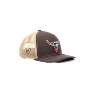 ARIAT Men's Brown Snapback R112 Bull USA Flag Patch Cap