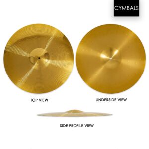 Cymbal Pack, Cymbal Set 14''/16''/18''/20'' (5 Pcs) | FREE Cymbal Bag included (Gold)