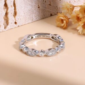 Moissanite Wedding Band Milgrain Marquise Half Eternity Ring 18K White Gold Plated 925 Sterling Silver Band D Color VVS1 Lab Created Diamond Rings for Women, Size 5