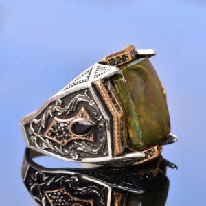 Genuine Bloodstone Gemstone Ring, 11.15 Carat, Sterling Silver Ring, Unique Custom Ring