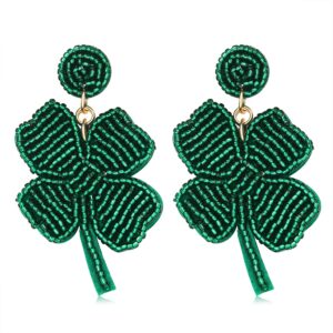 boderier st patrick's day earrings green leaf beaded earrings lucky irish drop dangle earrings party costume accessories for women (green leaf)