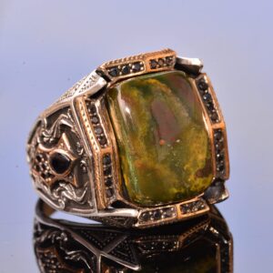 Genuine Bloodstone Gemstone Ring, 11.15 Carat, Sterling Silver Ring, Unique Custom Ring