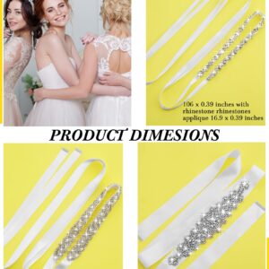 Jecery 3 Pieces Rhinestone Bridal Wedding Sash Belts Handmade Crystal Bridesmaid Sash for Formal Evening Dress Belts (White)